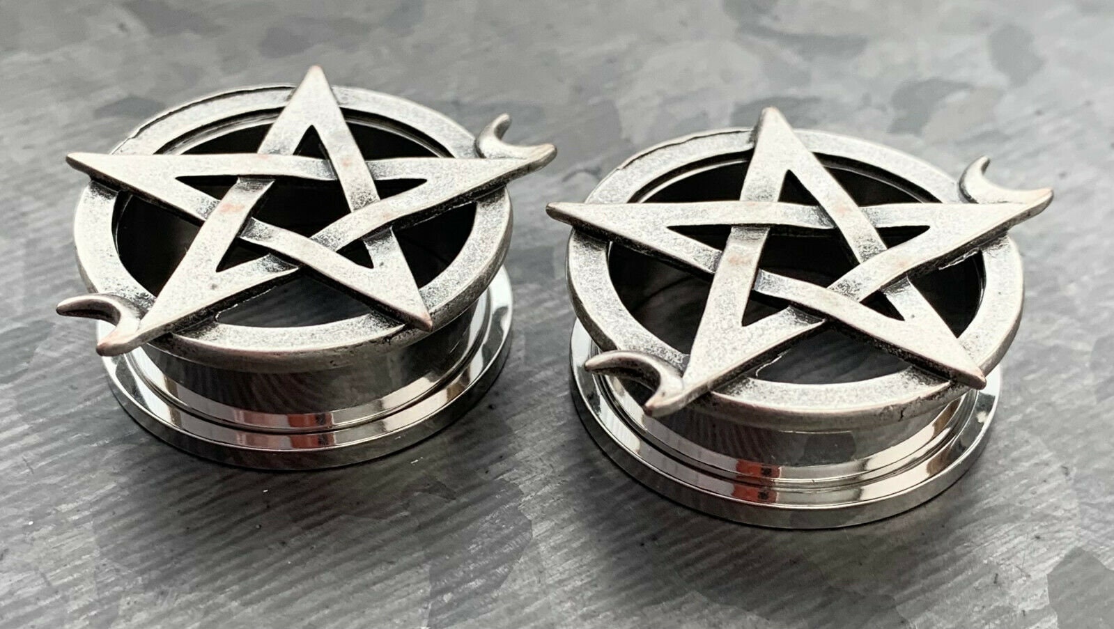 PAIR of Unique Pentagram With Two Crescent Moons Screw Fit - Etsy Canada