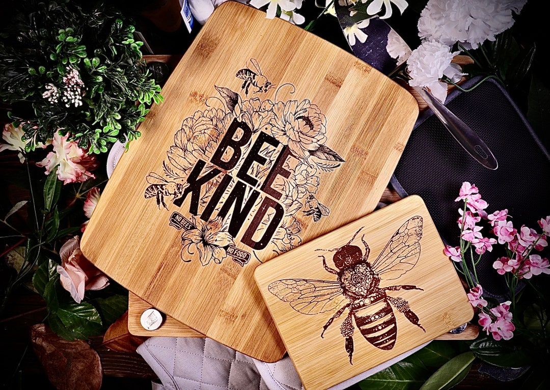 Bundle Bee Honey Bamboo Cutting Board Set Pair Charcuterie Serving ...