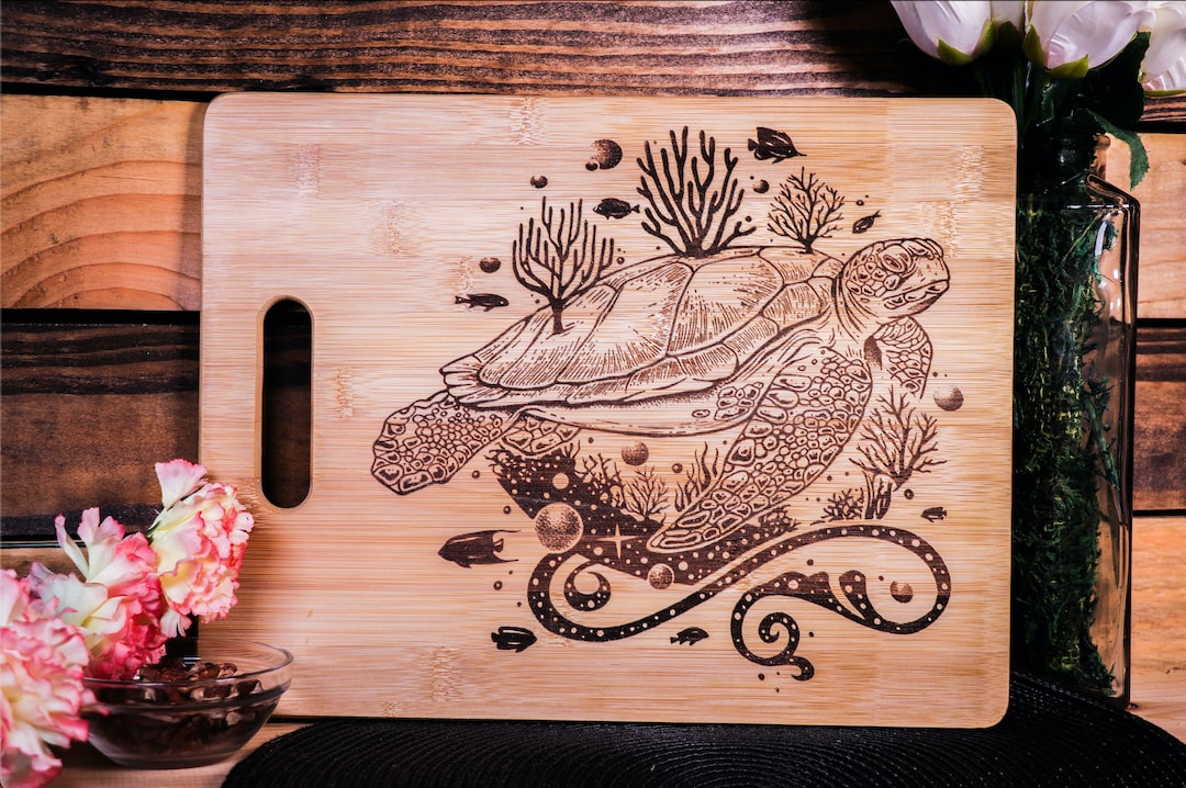 Sea Turtle Engraved Bamboo Cutting Board/serving Board - Etsy
