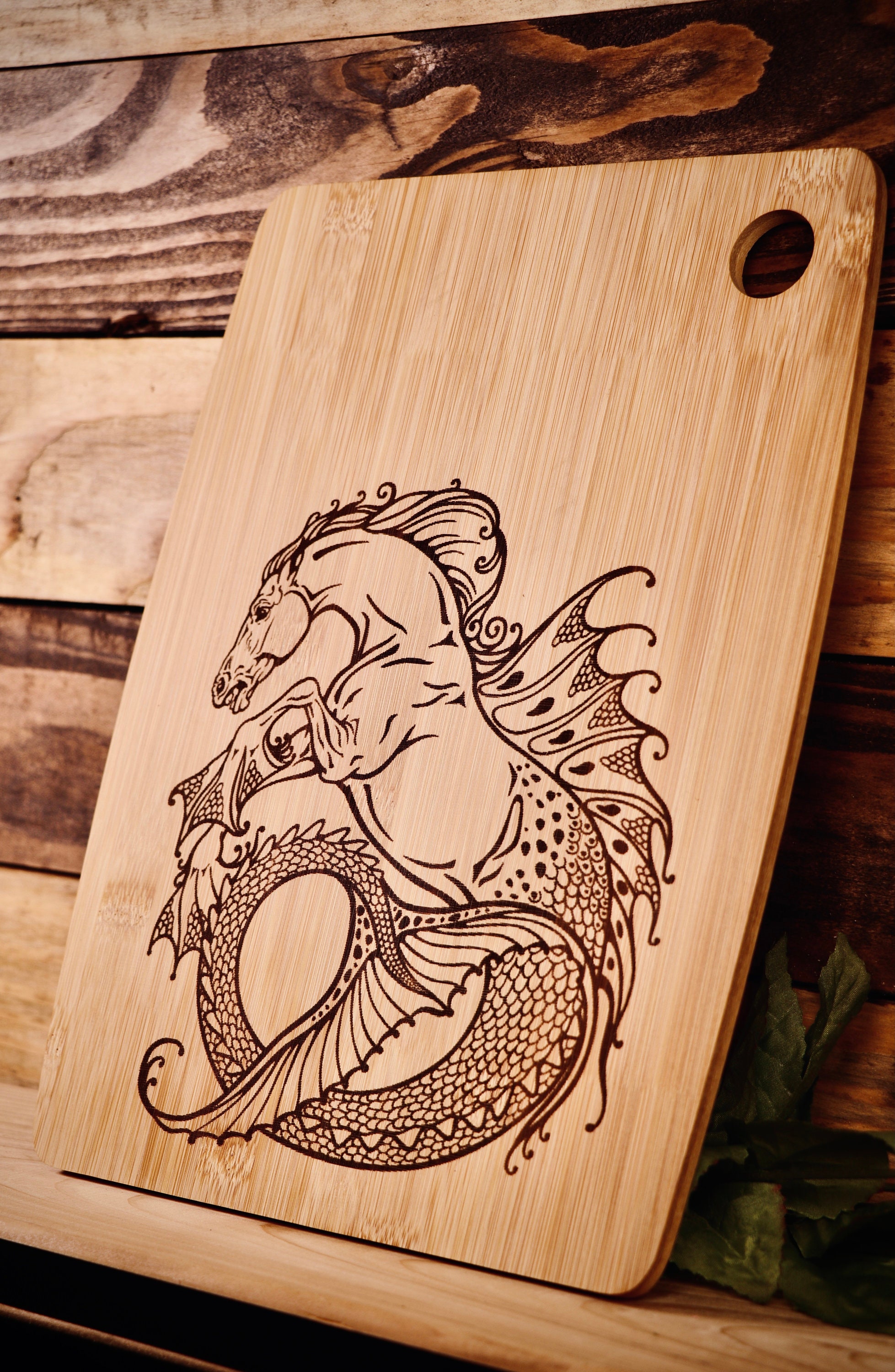 Horse Serpent Engraved Bamboo Cutting Board | Etsy