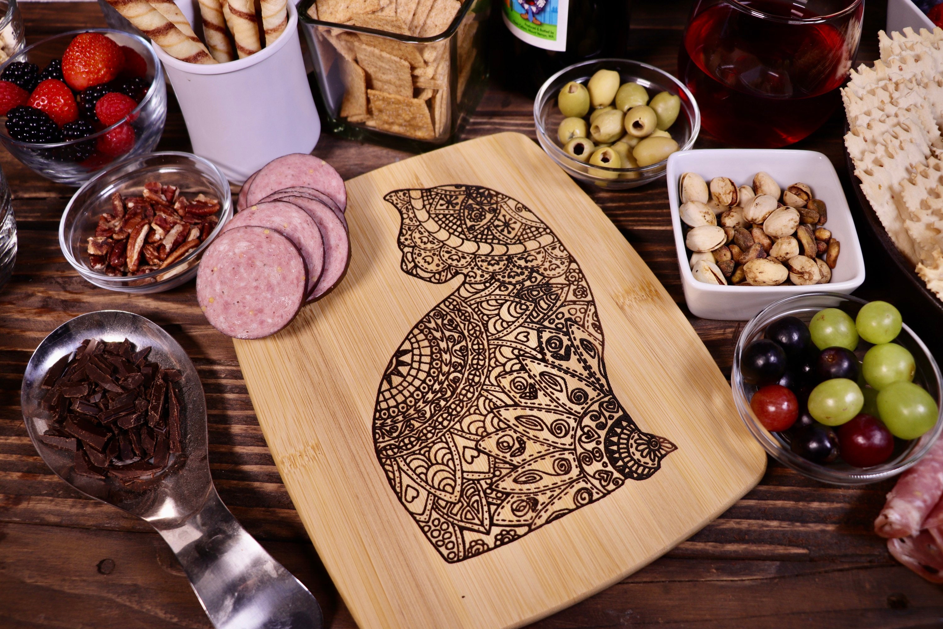 Kitty Cat Design Bamboo Cutting/ Serving Charcuterie Board - Etsy UK