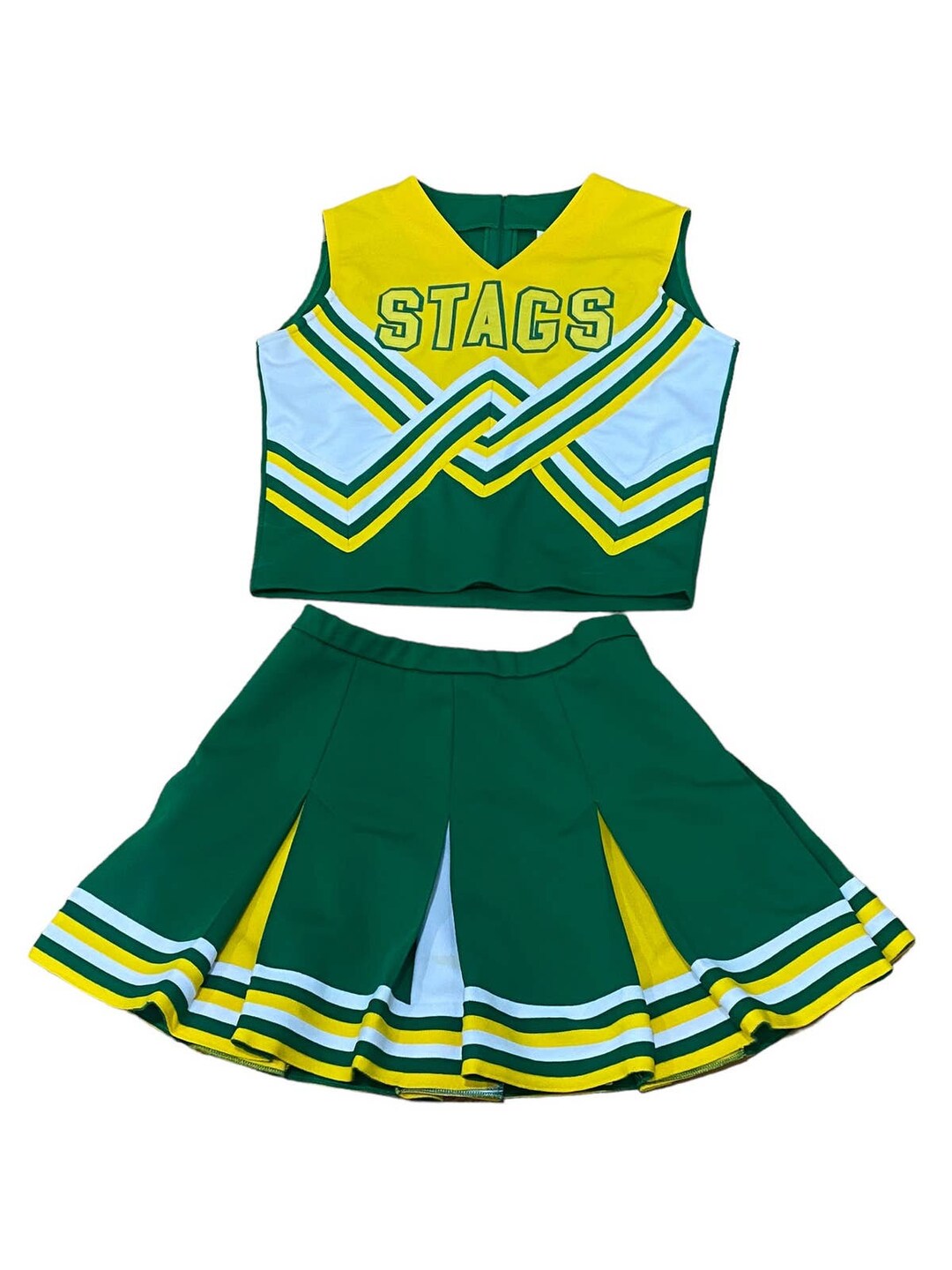STAGS Green & Yellow Cheerleader Uniform Outfit Costume Sissy Adult L ...