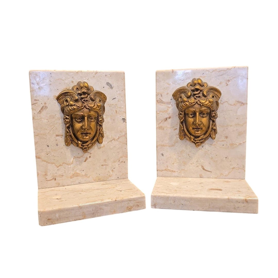 Vintage Marble Bookends Bust Sculpture Book Holders Neoclassical - Etsy UK