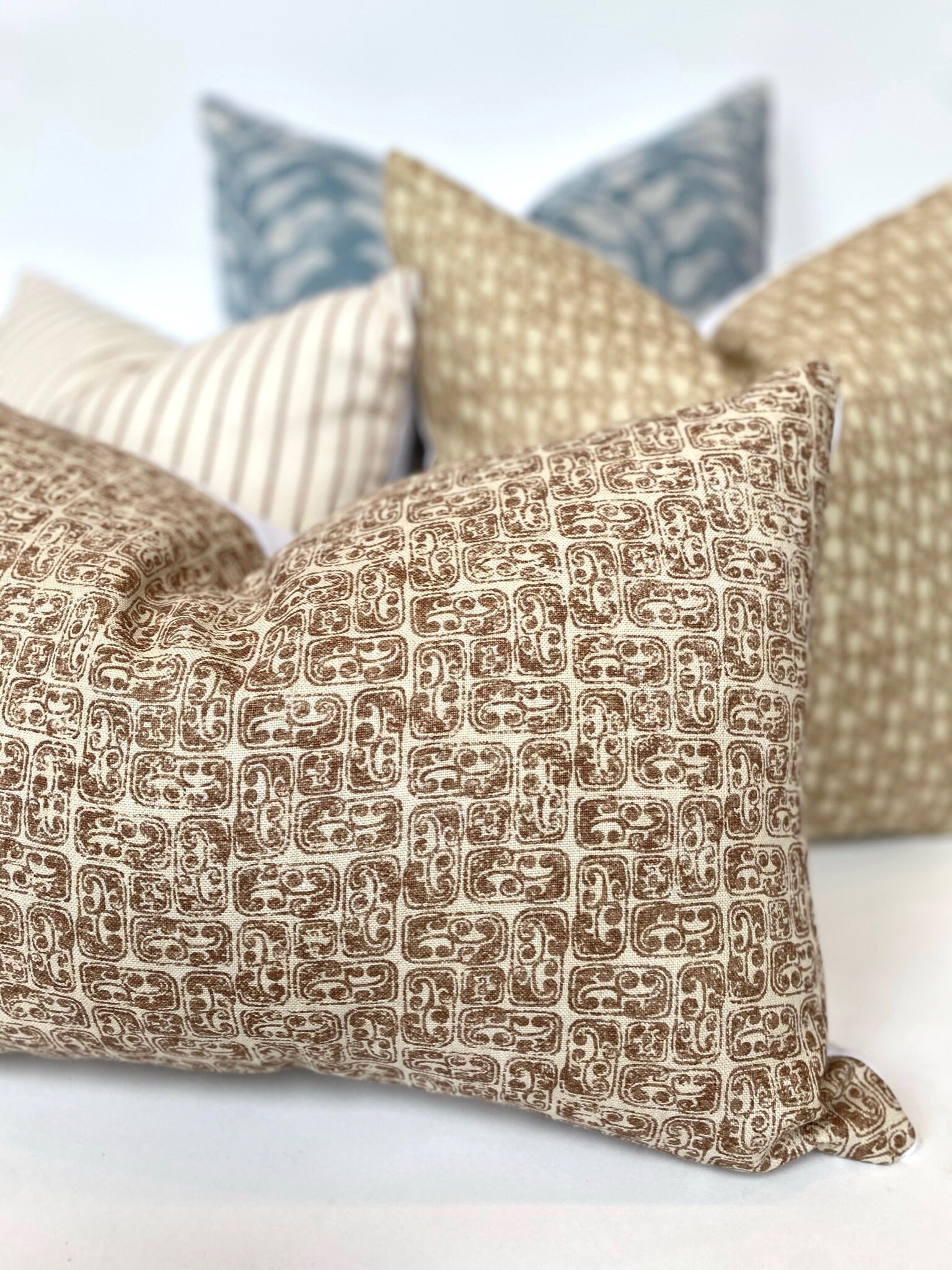Daya in Sepia, Designer Linen Geometric Print Pillow Cover, Custom ...