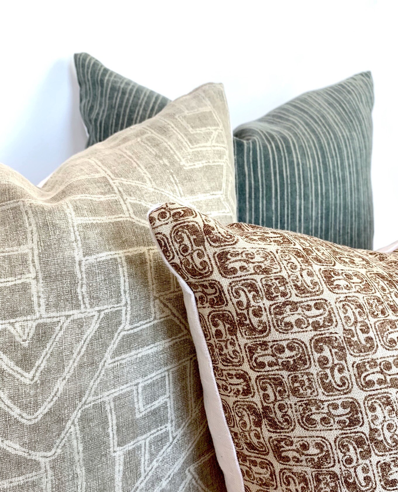 Daya in Sepia, Designer Linen Geometric Print Pillow Cover, Custom ...