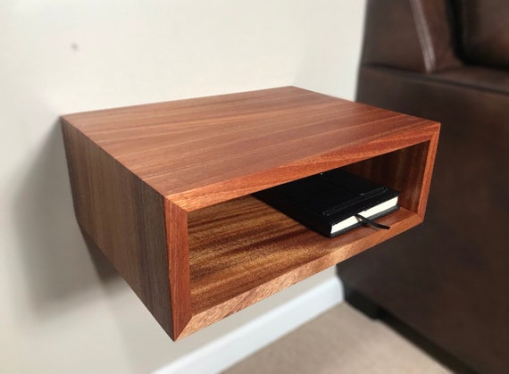 Floating nightstand / floating end table solid mahogany | Etsy