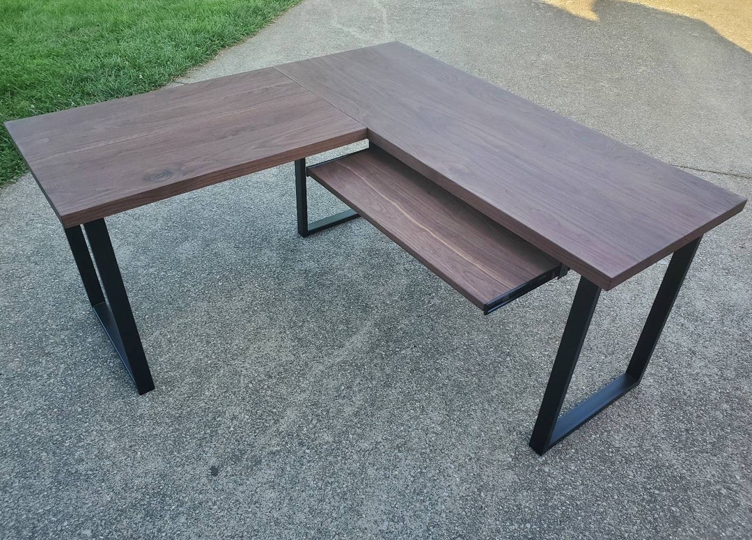 L Shaped Wood Desk Solid Walnut L Desk Walnut Corner Desk - Etsy