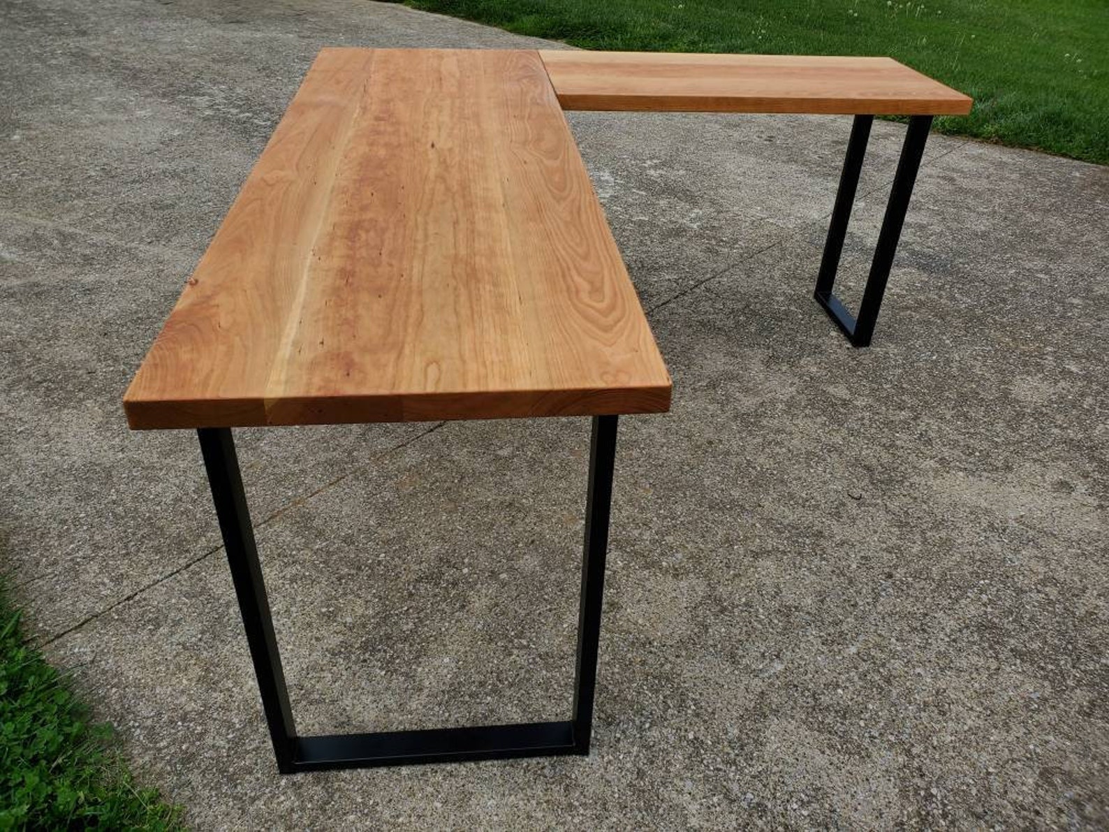 L Shape Wood Desk L Shaped Desk Desk With Metal Legs Solid - Etsy