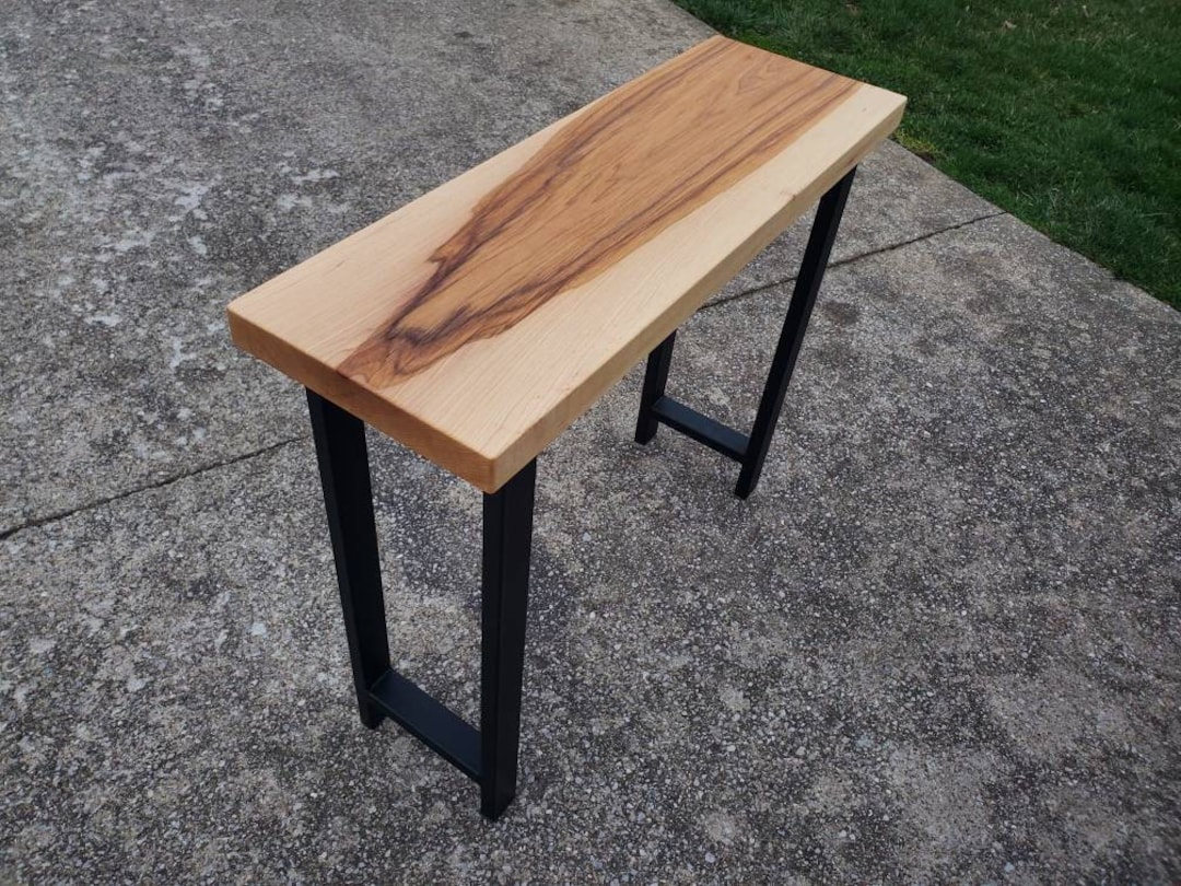 Solid Wood Console Table With Metal Legs, Hickory Wood Console Table ...