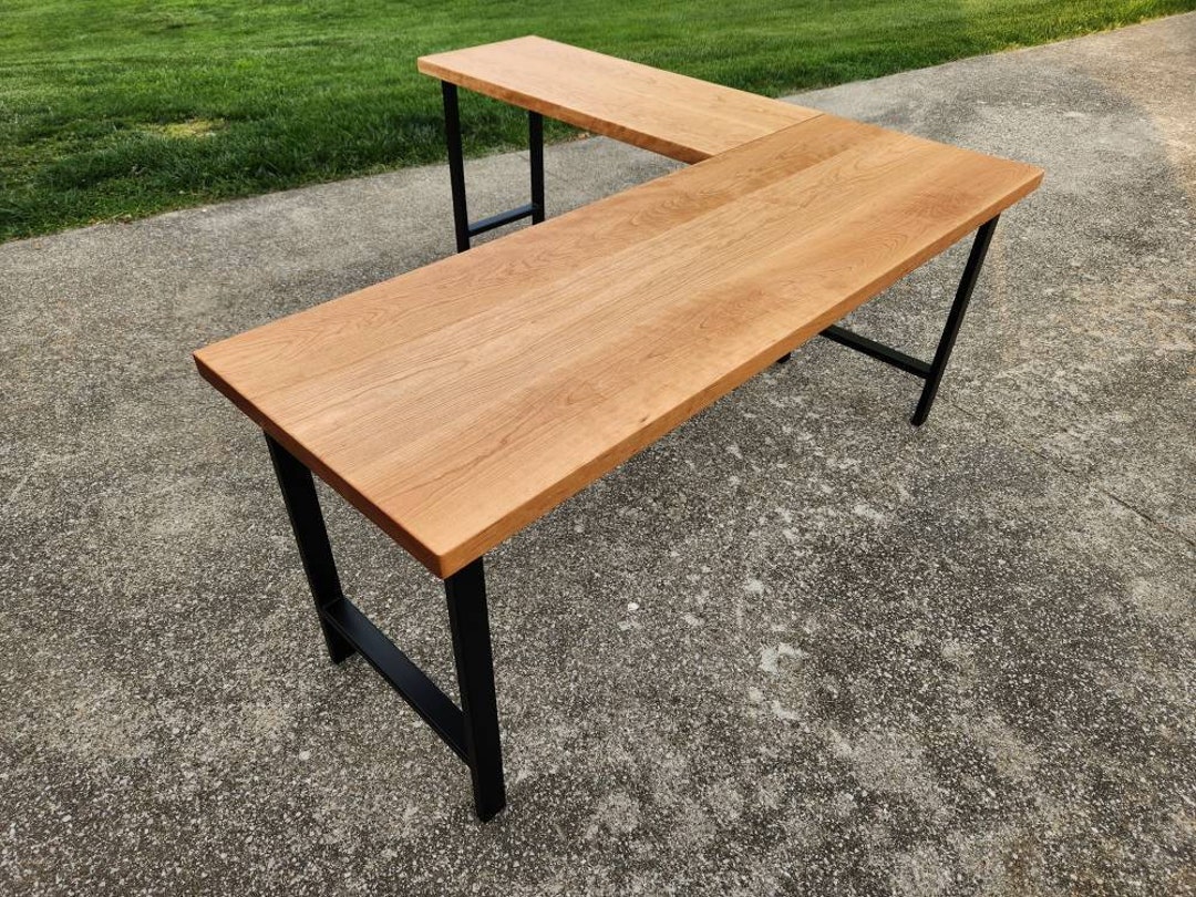 L Shape Wood Desk, L Shaped Desk, Desk With Metal Legs, Solid Wood L ...