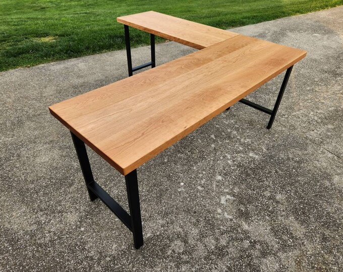 L Shape Wood Desk, L Shaped Desk, Desk With Metal Legs, Solid Wood L ...