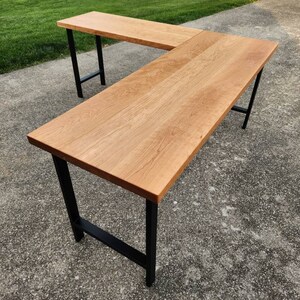 L Shape Wood Desk, L Shaped Desk, Desk With Metal Legs, Solid Wood L ...