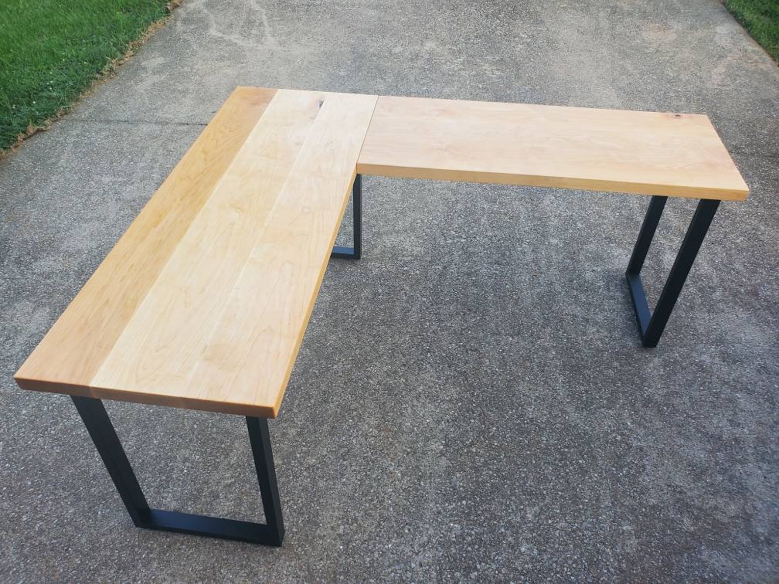 L Shape Wood Desk L Shape Desk Desk With Metal Legs Solid - Etsy