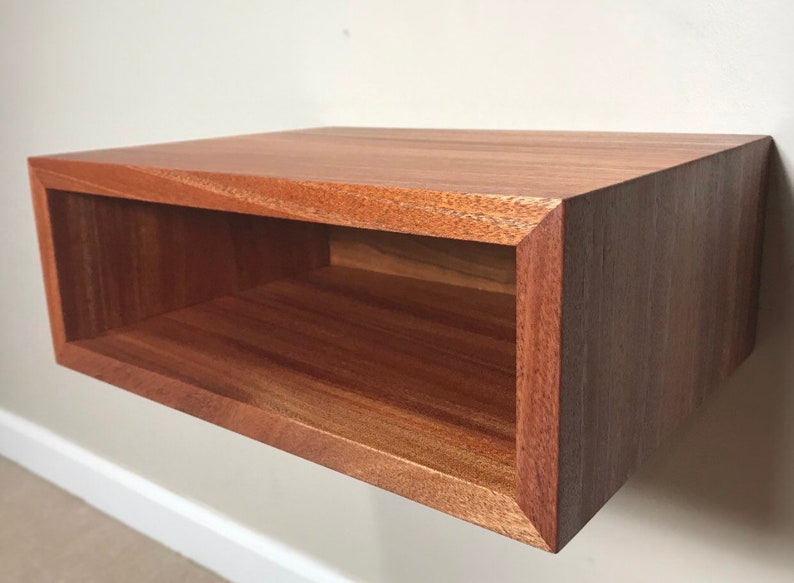 Floating nightstand / floating end table solid mahogany | Etsy