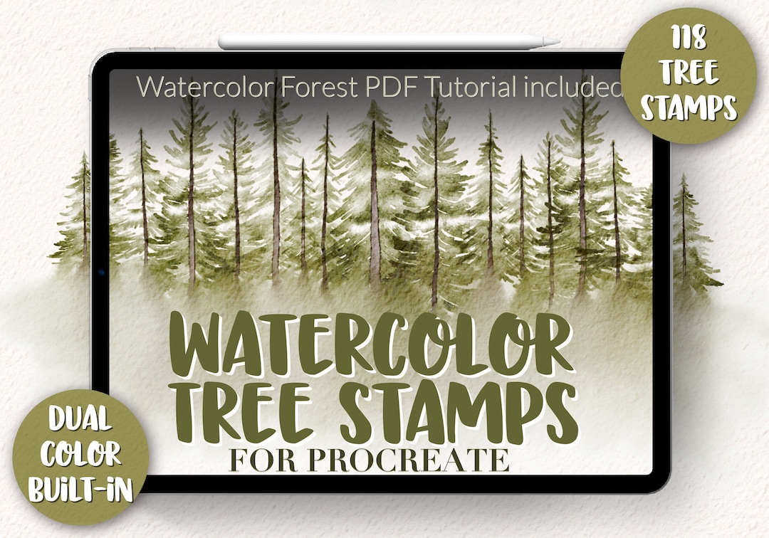 118 Realistic Watercolor Tree Procreate Brushes, Tree Stamps, Nature ...