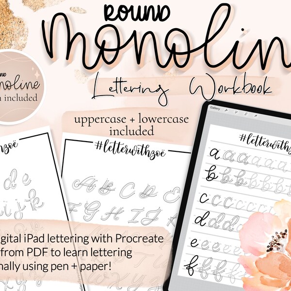 Monoline Lettering Worksheet - Etsy