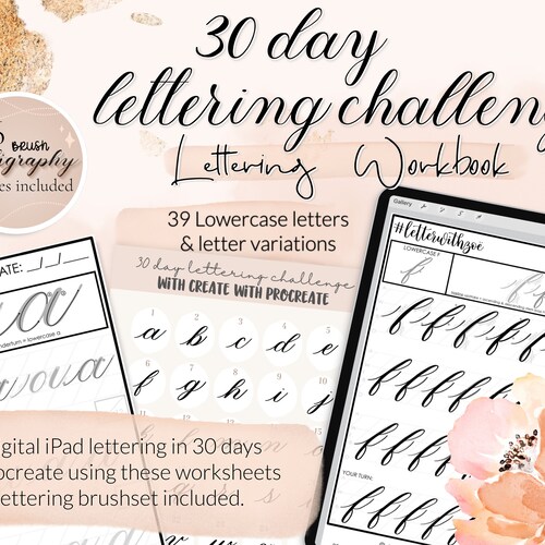 10 Procreate Brushes 20 Lettering Practice Worksheets Learn - Etsy