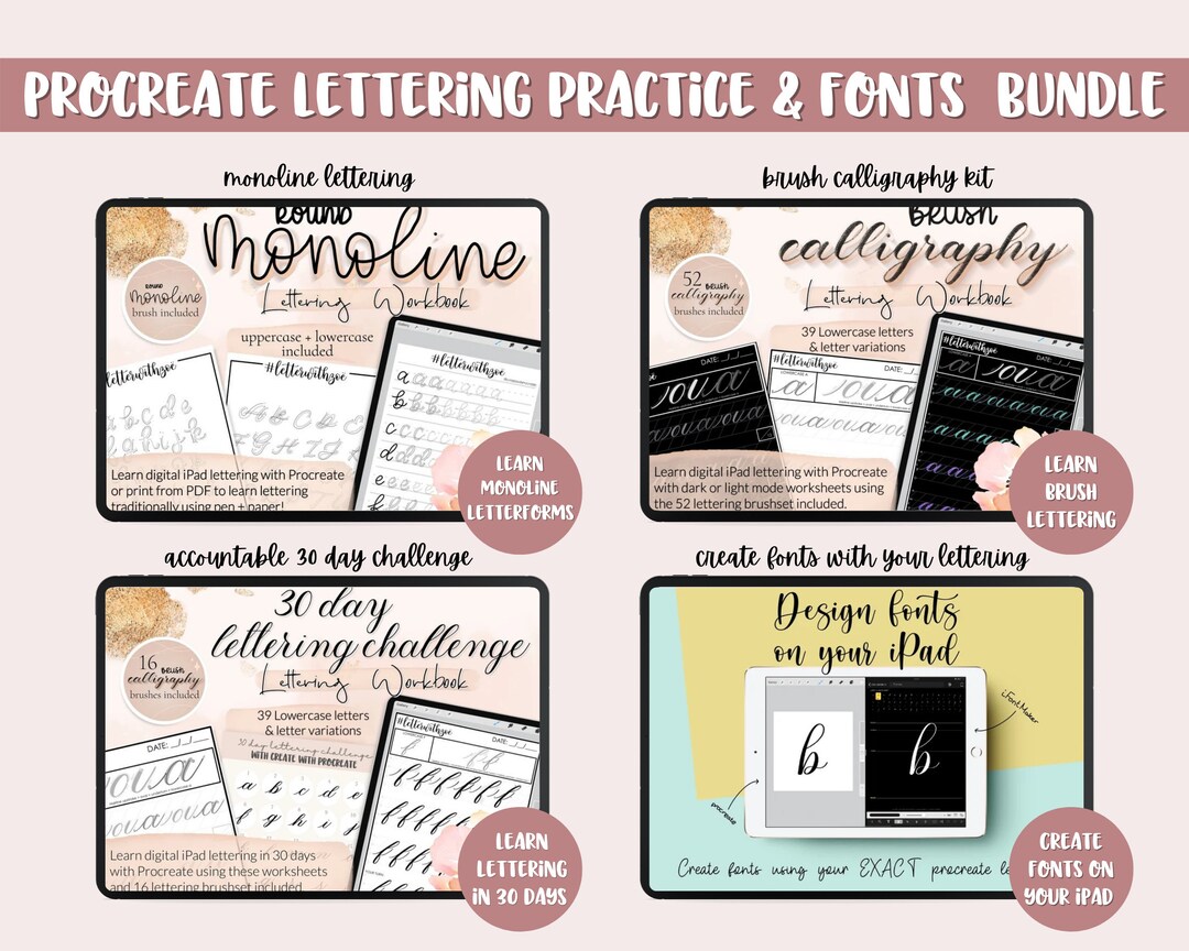 Procreate Lettering Brushes Lettering Worksheets Learn - Etsy
