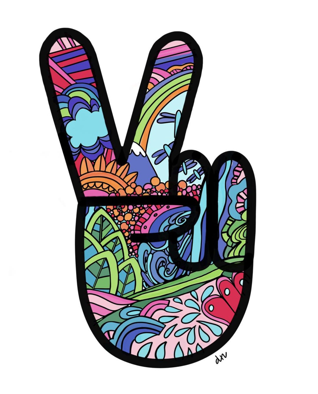Peace Sign Hand Art Print 8x10 DIGITAL DOWNLOAD- Groovy Retro Colorful ...