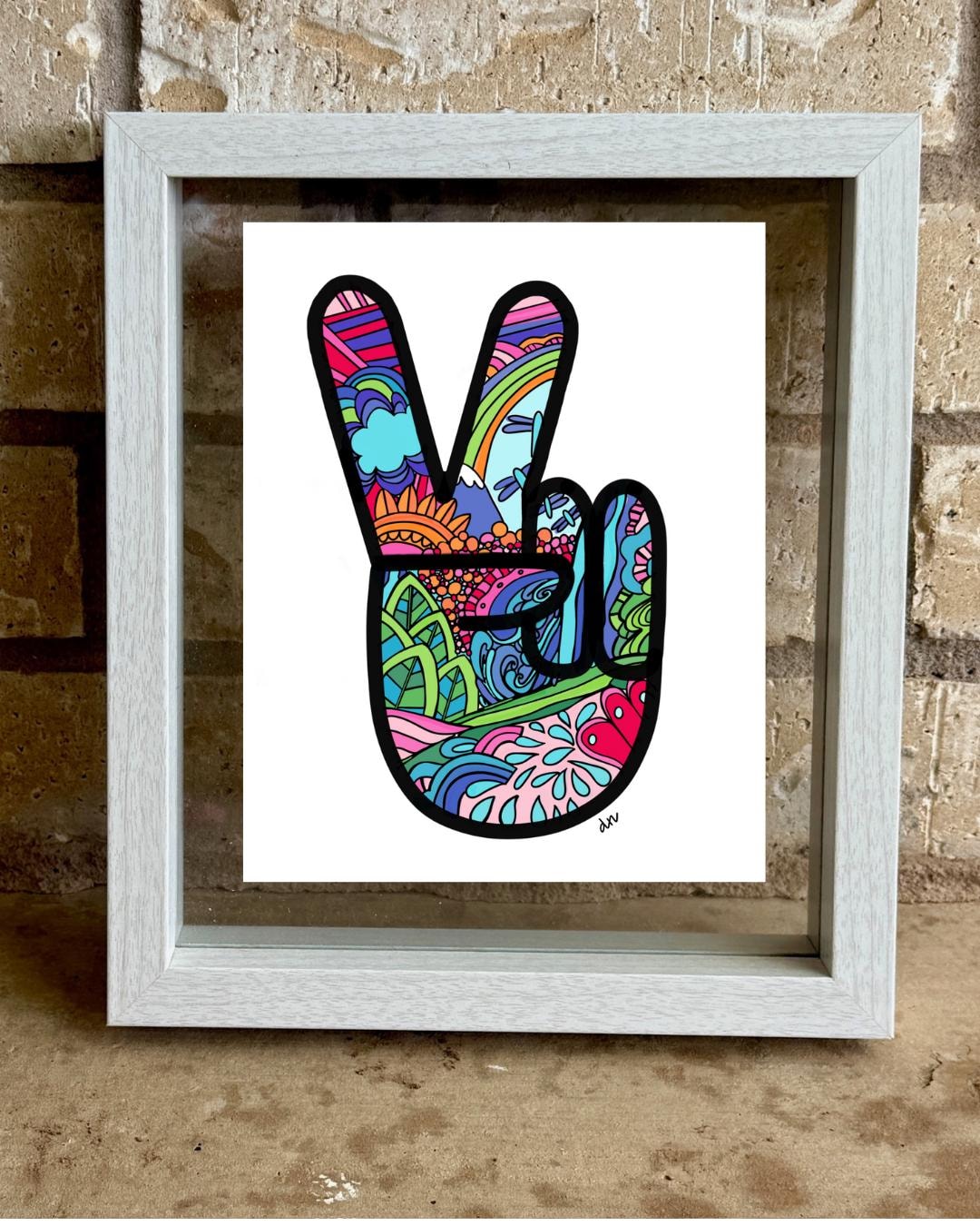 Retro Peace Sign Art Print: Groovy Rainbow Illustration (8x10 Digital ...