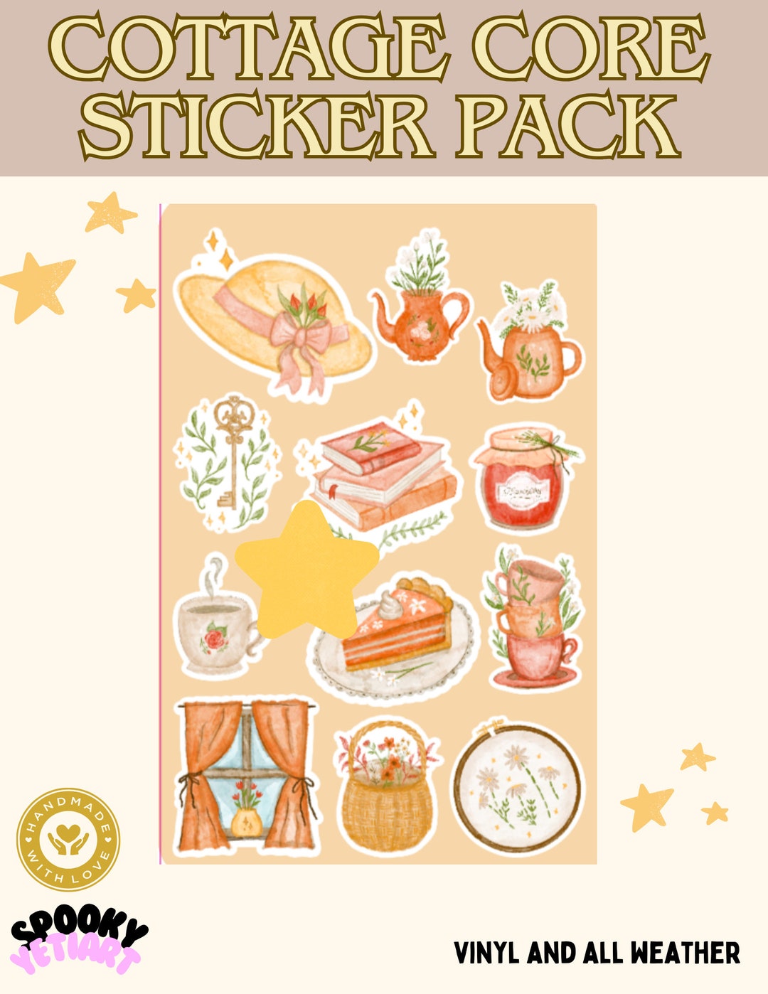 DIGITAL Cottage Core Stickers Pack: Waterproof Vinyl Stickers, Funny ...