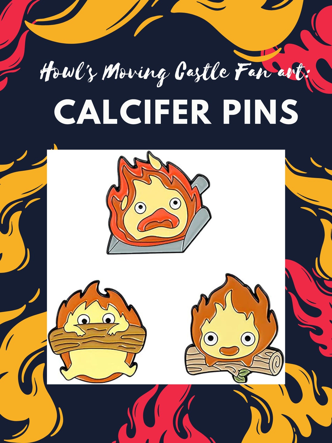CALCIFER FAN PINS: Hayao Miyazaki Howl's Castle Badge Enamel Pin, Gifts ...