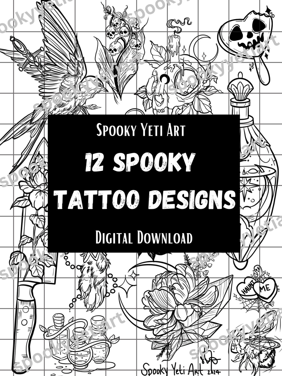 Spooky Tattoos Sheet: Fine Line Tattoo Training, Tattoo Linework ...