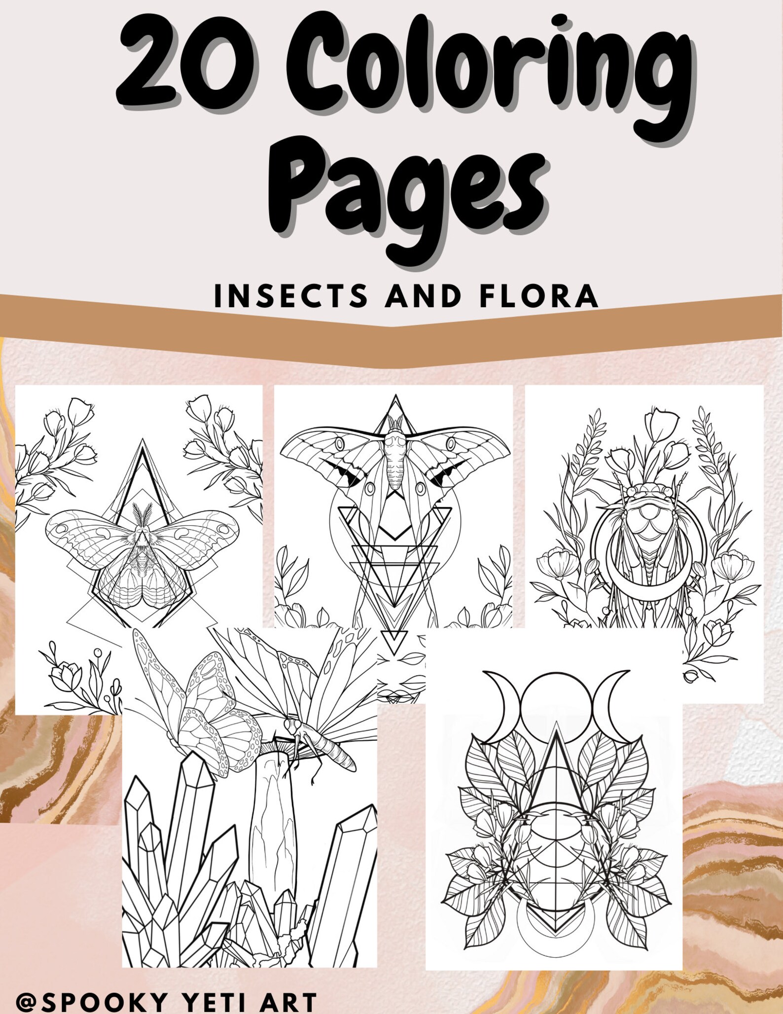 20 Insect and Flora Digital Coloring Page Printable Coloring - Etsy
