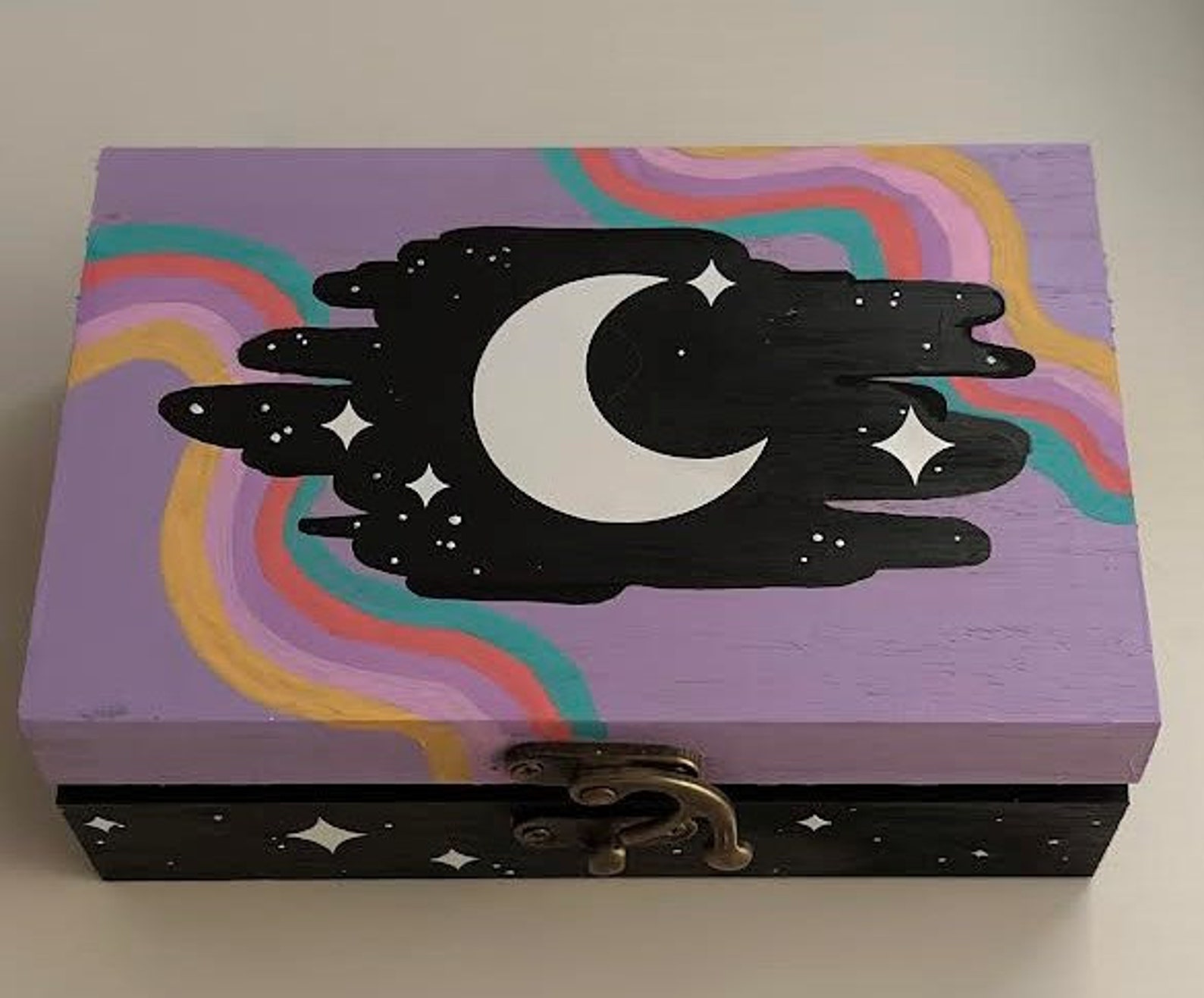 Moon & Stars Painted Gift Box Keepsake Box Hand Painted - Etsy