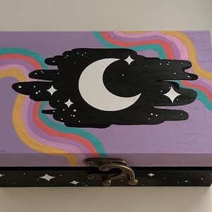 Moon & Stars Painted Gift Box, Keepsake Box, Hand Painted Wooden Box ...