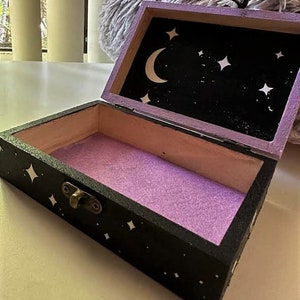 Moon & Stars Painted Gift Box, Keepsake Box, Hand Painted Wooden Box ...