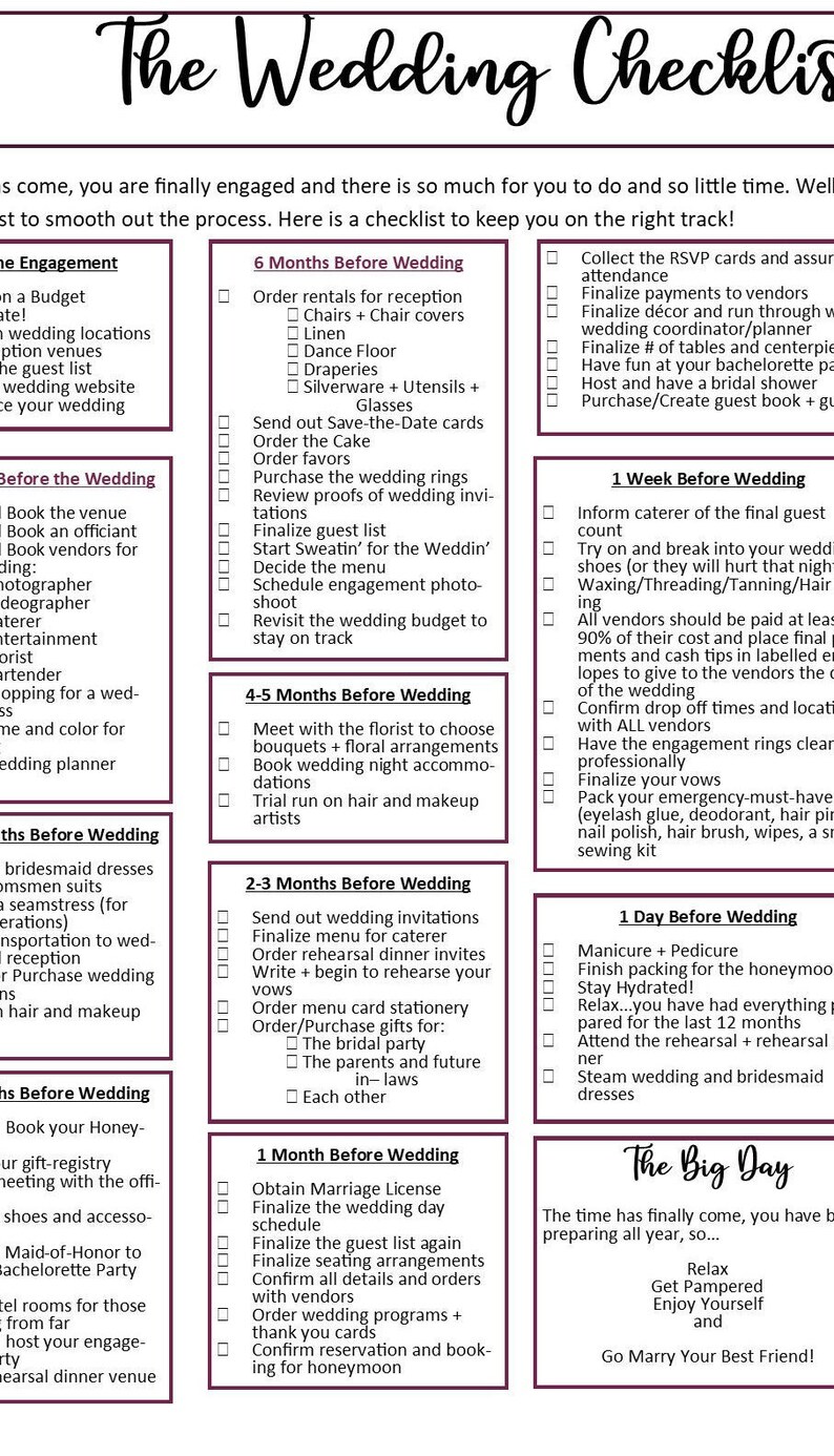 12-month Wedding Countdown Checklist, Wedding Plan, Wedding Planner ... 12-month Wedding Countdown Checklist, Wedding Plan, Wedding Planner ...