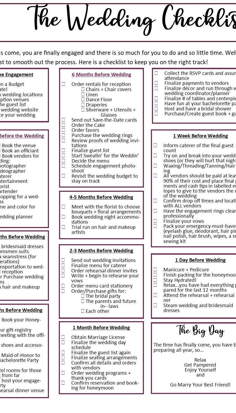 12-month Wedding Countdown Checklist, Wedding Plan Checklist, the Bride ...