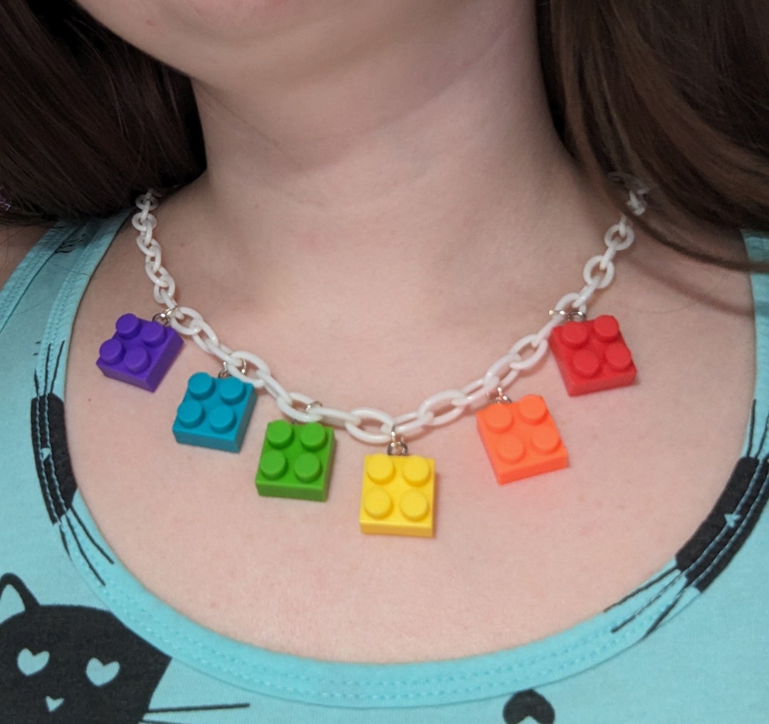 Rainbow Lego Brick Chunky Statement Necklace / Scene Kid / Rave ...