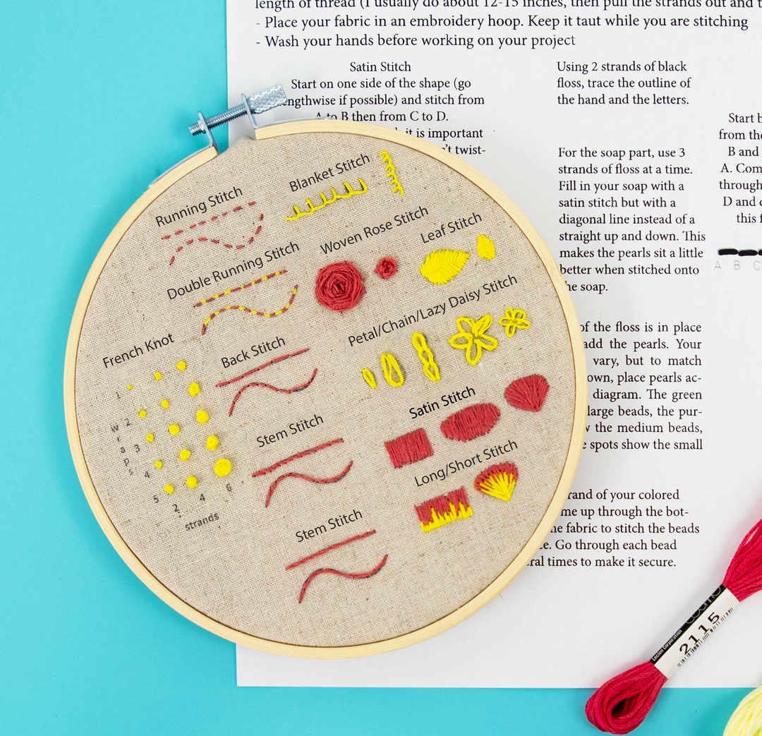 Beginner Embroidery Kit Stitch Sampler - DIY Embroidery Kit Beginner ...