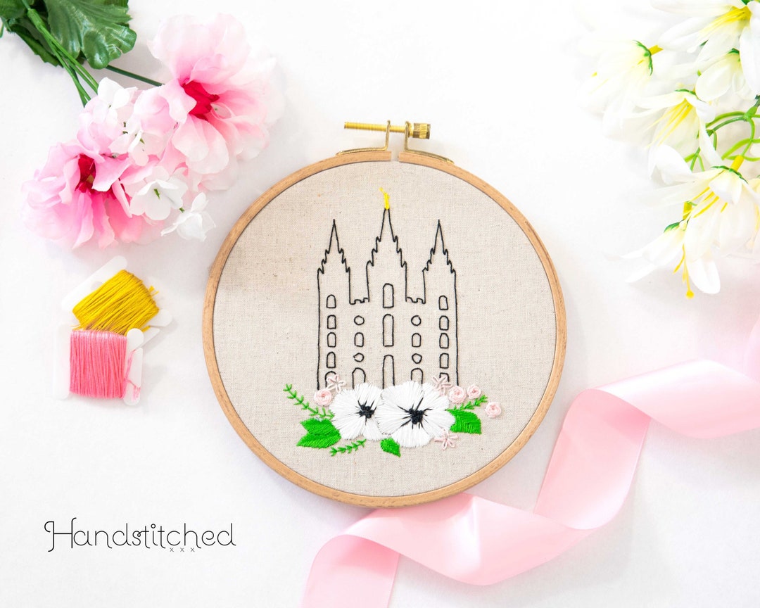 Custom Temple and Flower DIY Embroidery Kit Beginner Embroidery Hoop ...