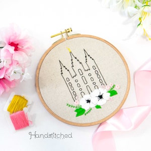 Custom Temple and Flower DIY Embroidery Kit Beginner Embroidery Hoop ...