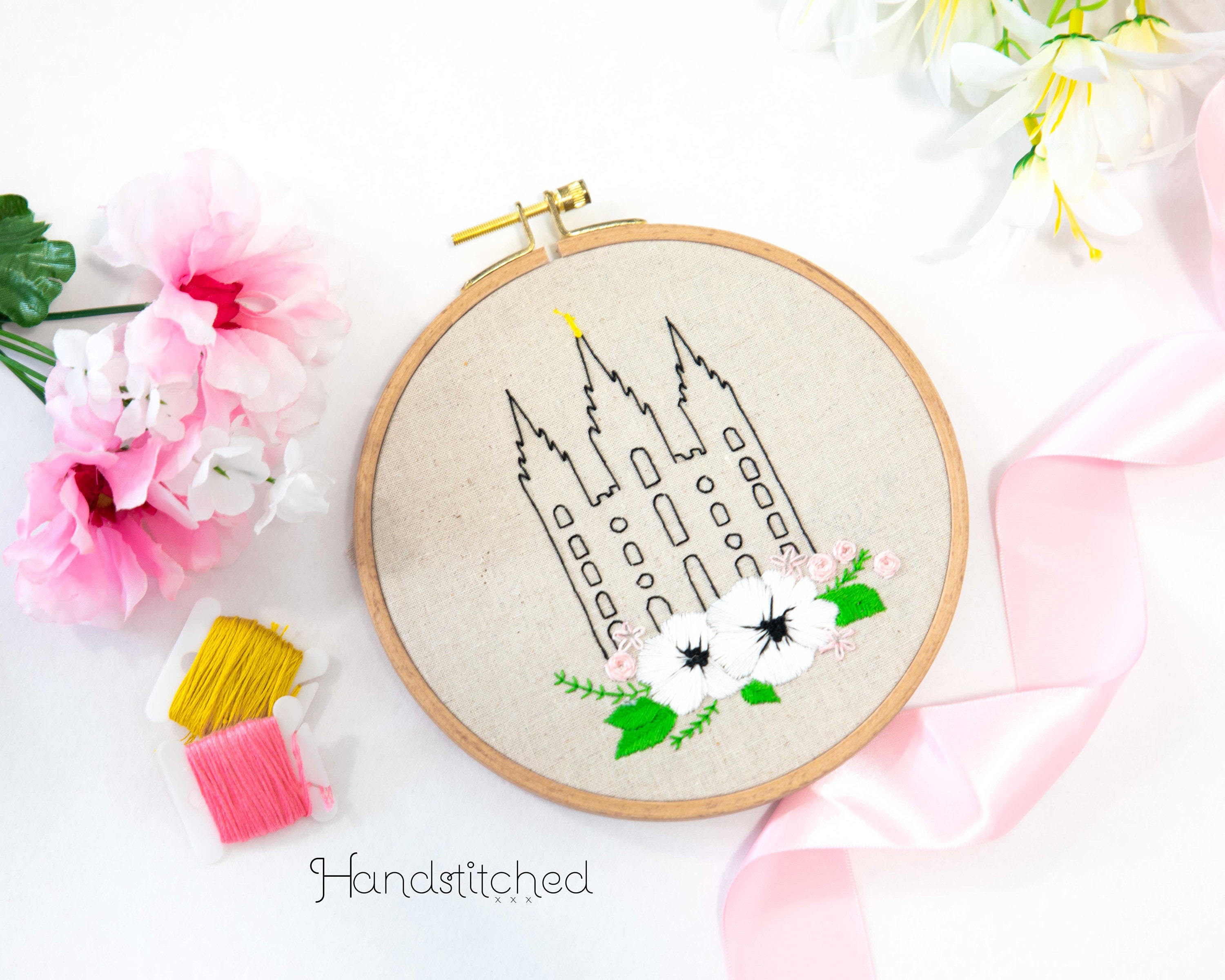 Custom Temple and Flower DIY Embroidery Kit Beginner - Etsy