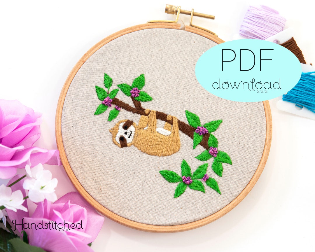 Sloth DIY Embroidery Beginner - Embroidery Hoop Art - DIY Craft, Sloth ...