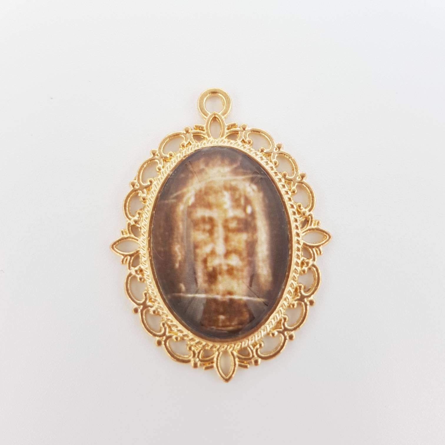 Holy Face of Jesus Pendant in Gold Tone Catholic Medal Shroud | Etsy