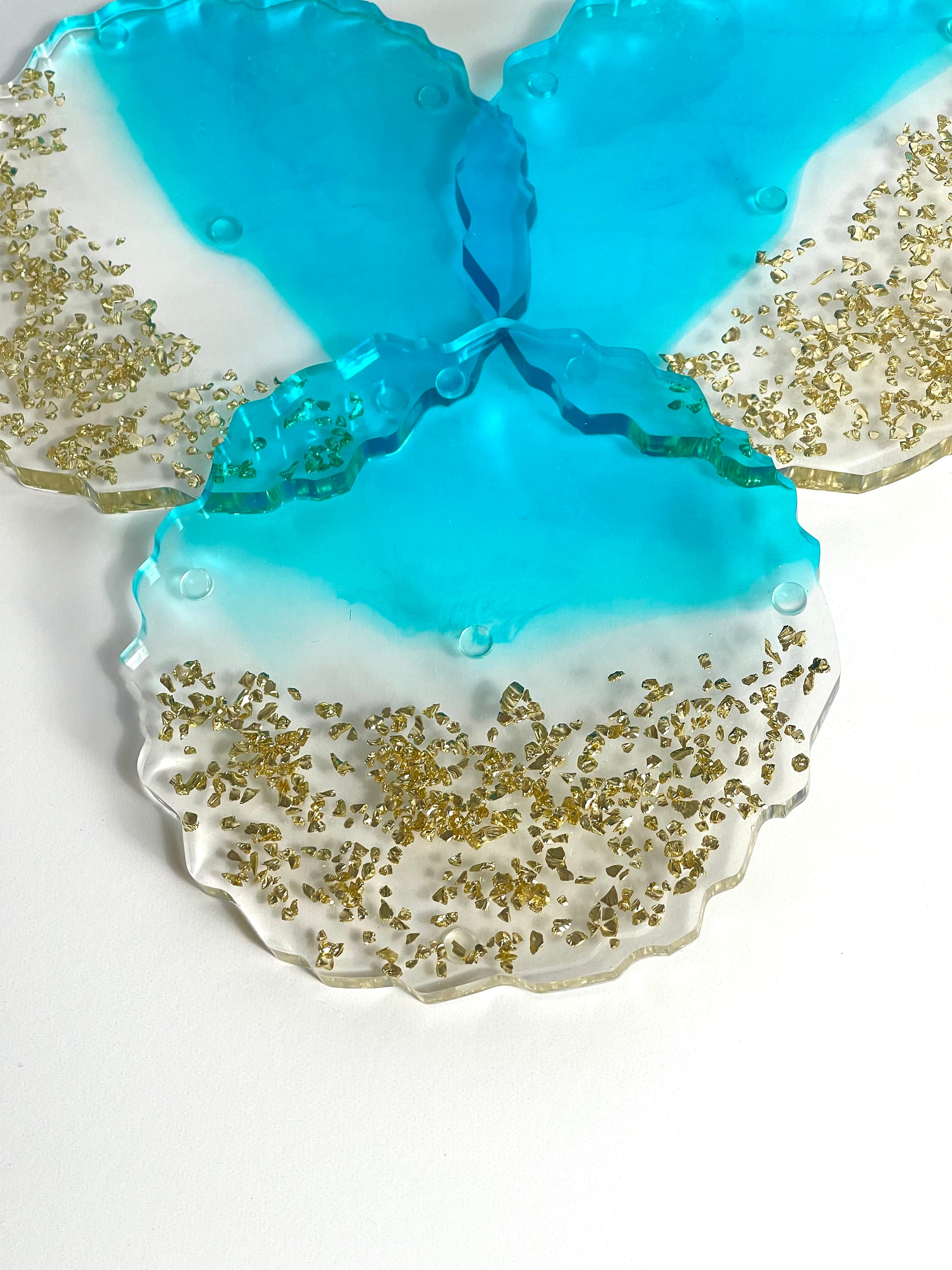 Transparent Aqua Blue, Gold and Clear Coaster Set of 4, Organic Shape 5 ...