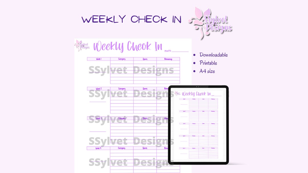 Weekly Check-in [PURPLE] | Printable | Downloadable | Budgeting | A4 - Etsy