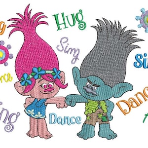 Trolls Machine Embroidery Design - Branch and Poppy 5x7 - Etsy