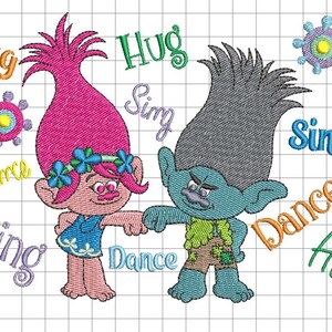 Trolls Machine Embroidery Design - Branch and Poppy 5x7 - Etsy