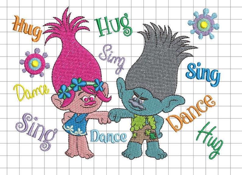 Trolls Machine Embroidery Design - Branch and Poppy 5x7 - Etsy