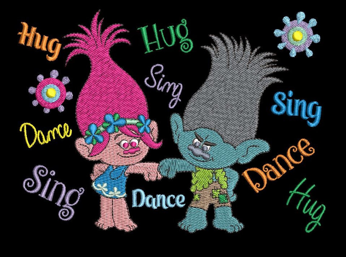 Trolls Machine Embroidery Design - Branch and Poppy 5x7 - Etsy