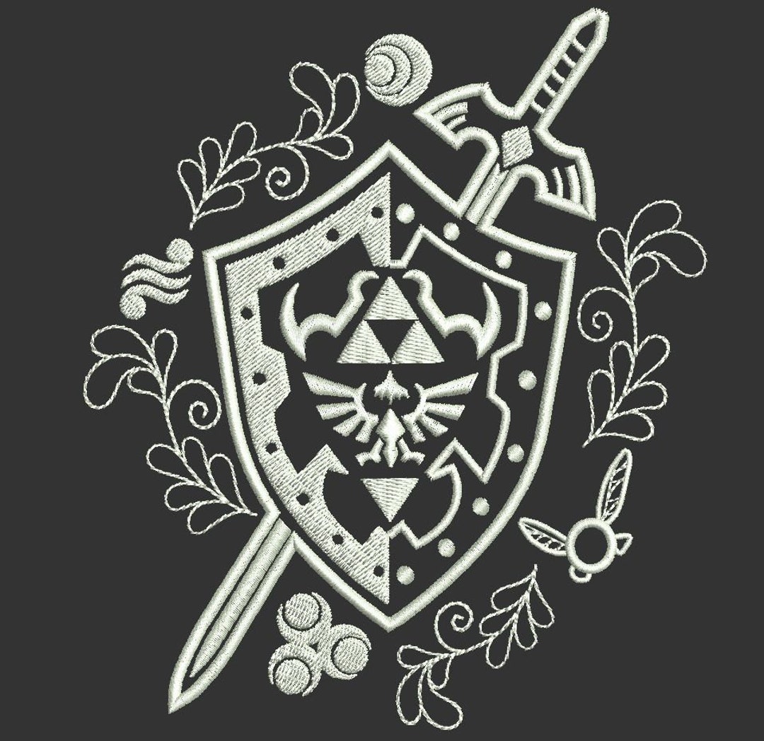 Zelda Machine Embroidery Design - Hylian Shield With Master Sword 5x7 ...