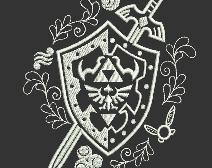 Zelda Machine Embroidery Design - Hylian Shield With Master Sword 5x7 ...