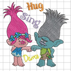 Trolls Machine Embroidery Design - Branch and Poppy 4x4 - Etsy