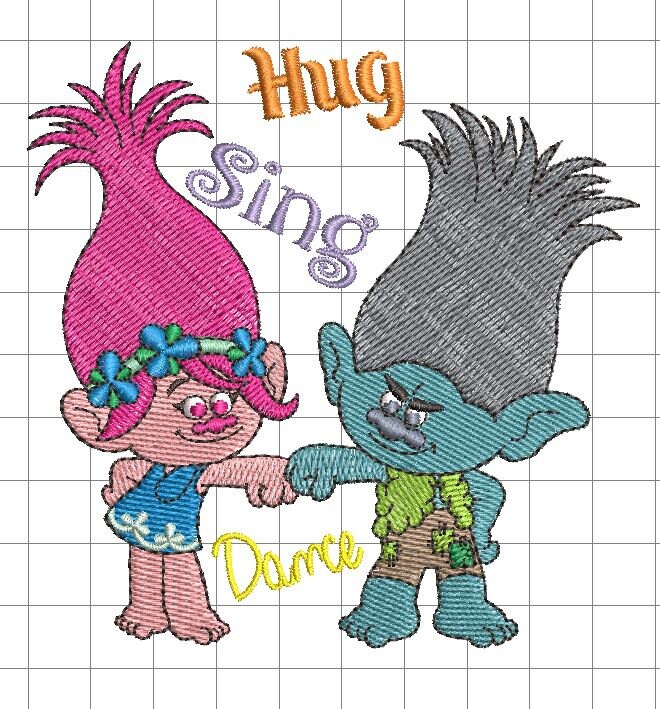 Trolls Machine Embroidery Design - Branch and Poppy 4x4 - Etsy